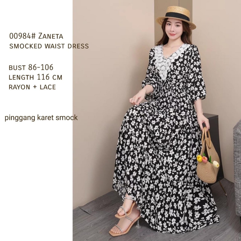 Jual TM 00984 Dress ZANETA Smocked Waist Import | Shopee Indonesia