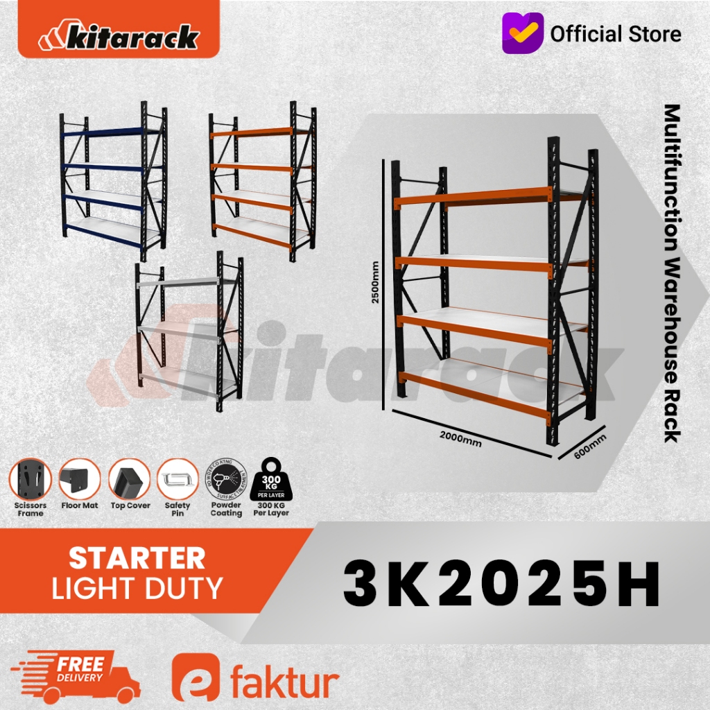 Jual Rak Gudang Besi 300kg 2.5 Meter Rak Gudang 4 Susun 300kg / Layer ...
