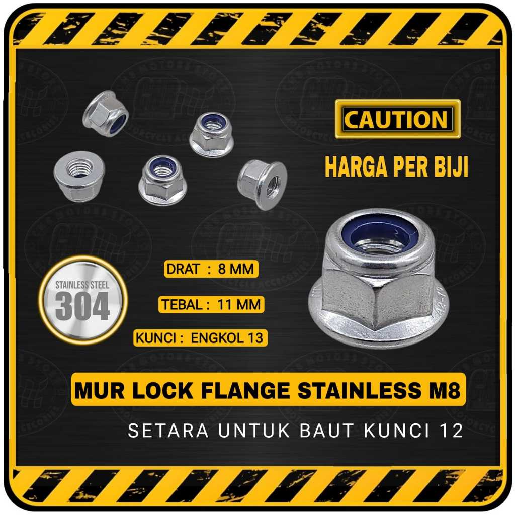 Jual Mur Lock Flange STAINLESS M8 ( Setara untuk Baut Kunci 12 ) | Shopee Indonesia