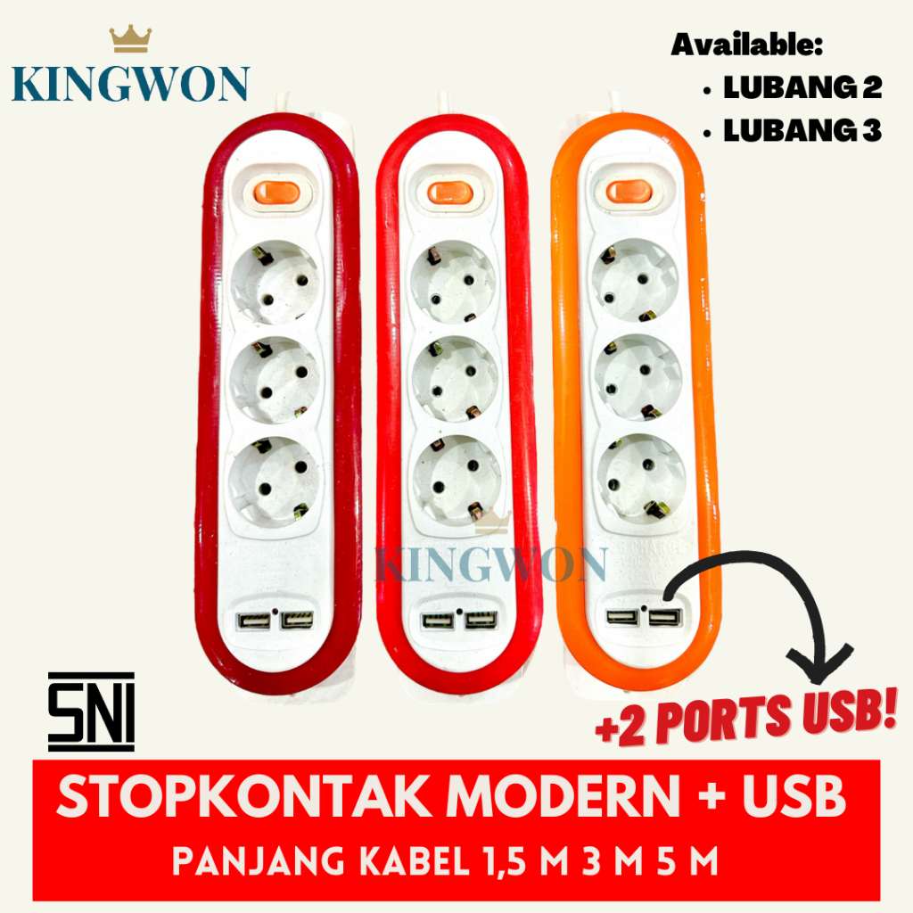 Jual STOP KONTAK KABEL USB 2/3 LUBANG 1.5 M/3 M/5 M COLOKAN LISTRIK DENGAN 2 PORTS USB ...
