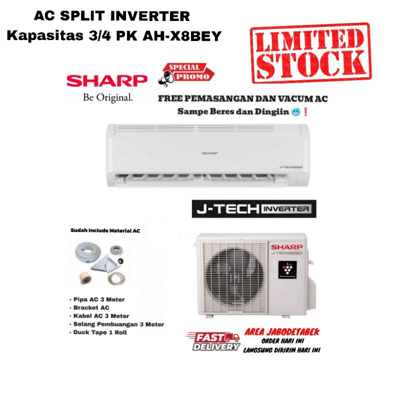 Jual TERMURAH AC SHARP Kapasitas 3/4 PK J-TECH INVERTER - AH-X8BEY ...