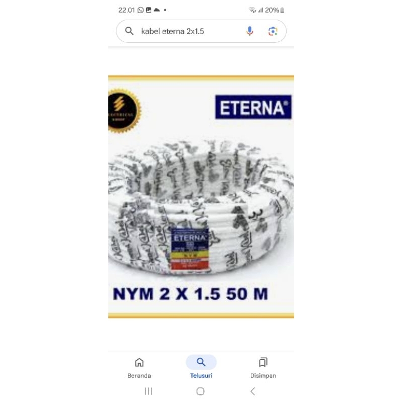 Jual kabel eterna NYM 2x1.5 | Shopee Indonesia