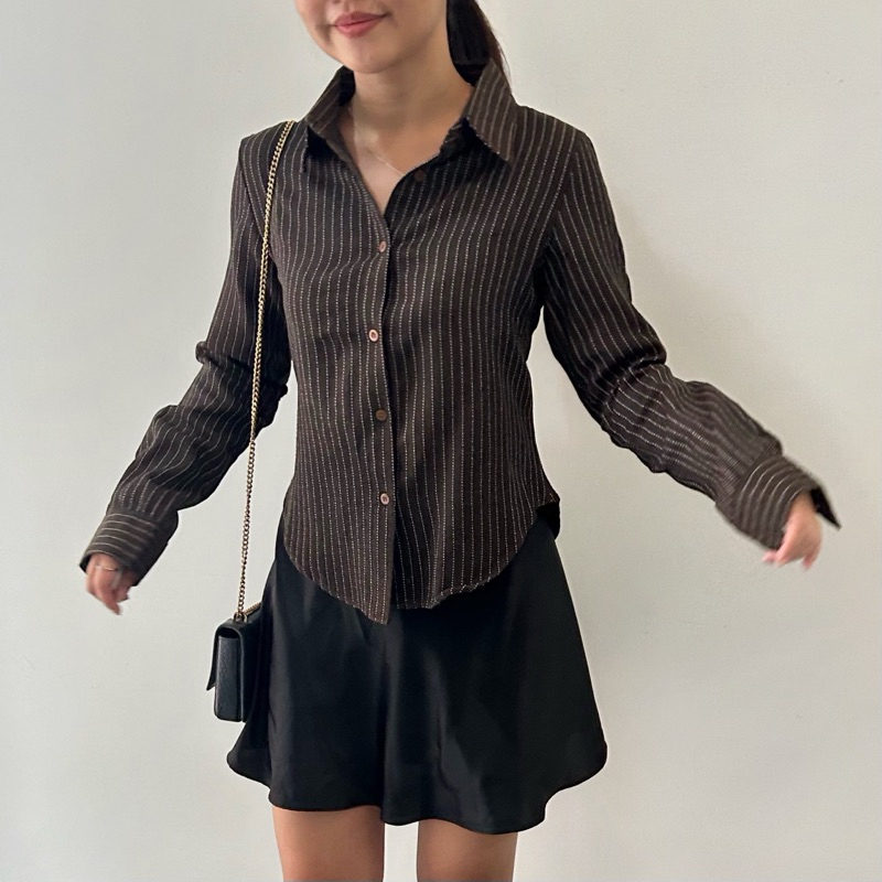 Jual Assa Shirt - Pinstripe Fitted Shirt | Shopee Indonesia