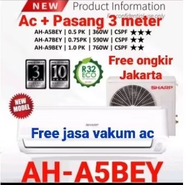 Jual AC SHARP 1/2 PK + PASANG AH-A5BEY / 5BEY SPLIT R 32 1/2PK 0.5 PK ...