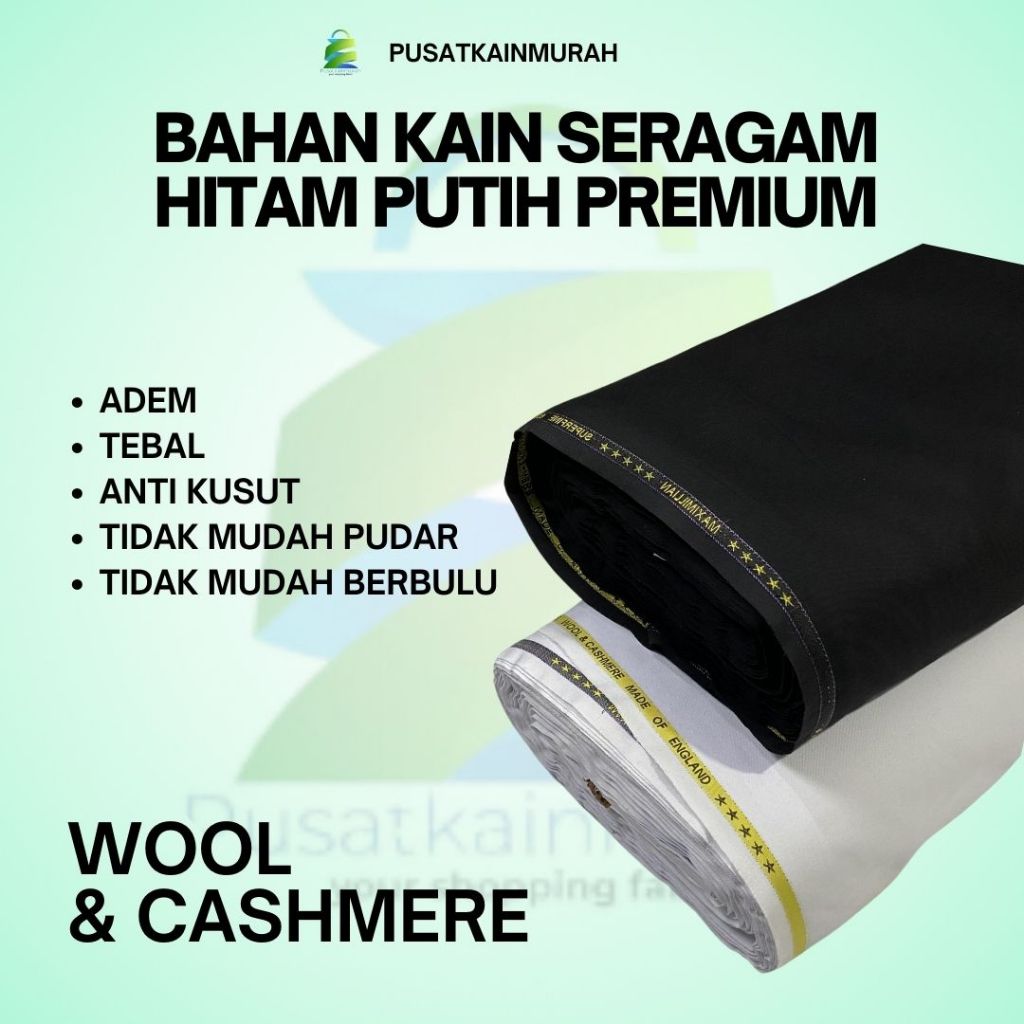 Jual Bahan Kain Seragam harian Hitam Putih Wool and Cashmere Premium ...