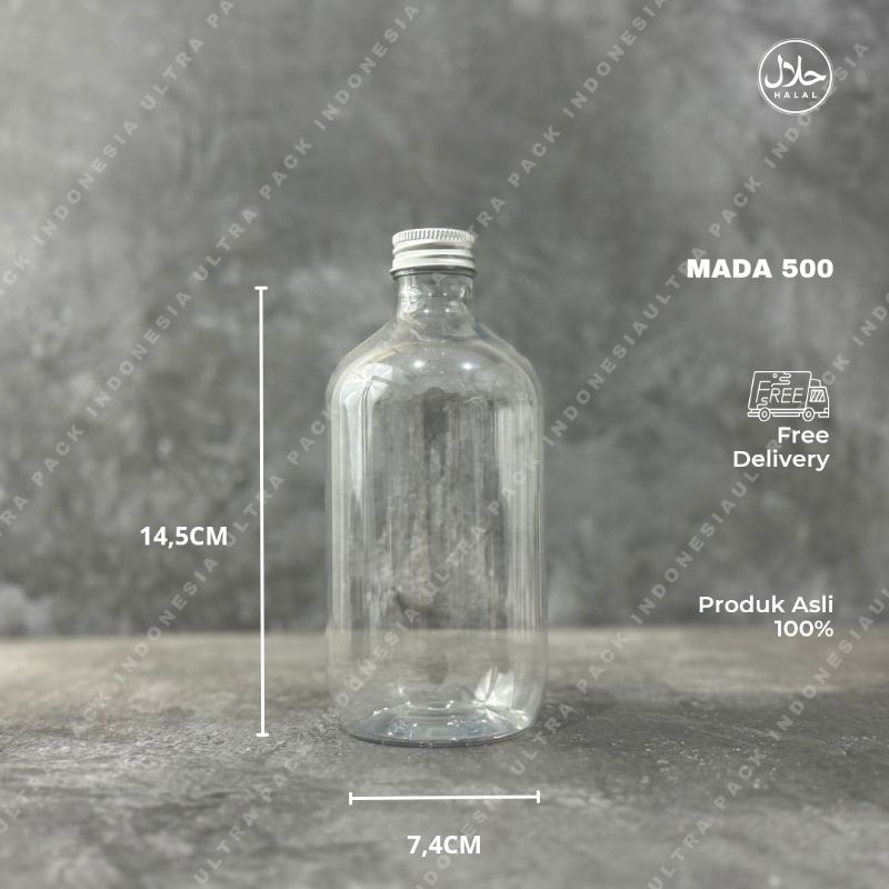 Jual KEMASAN MINUMAN BOTOL FOOD GRADE - BOTOL PET MADA 500ML CLEAR + TUTUP ULIR ALUMINIUM SILVER ...
