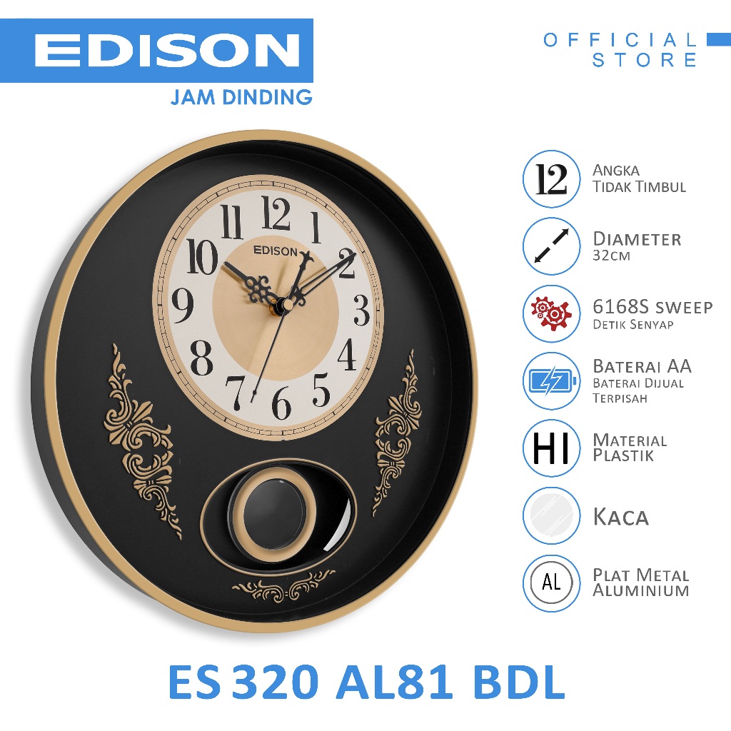 Jual Jam Dinding Edison Sweep ES 320 AL81 Bandul Diameter 320mm 32cm ...