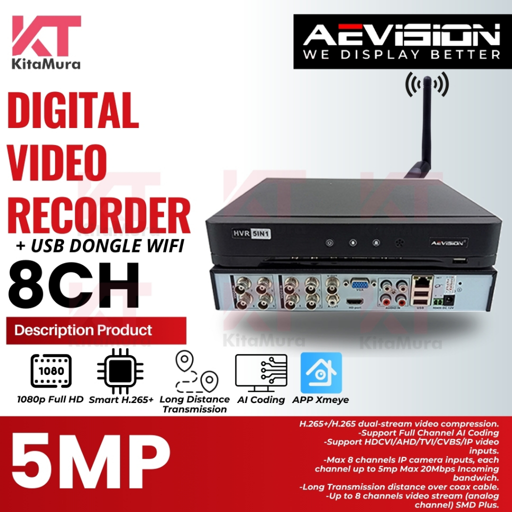 Jual DVR Aevision 8CH 5MP Resolusi 2560P Full HD, HS-BH3008VH XMEYE 5MP | Shopee Indonesia