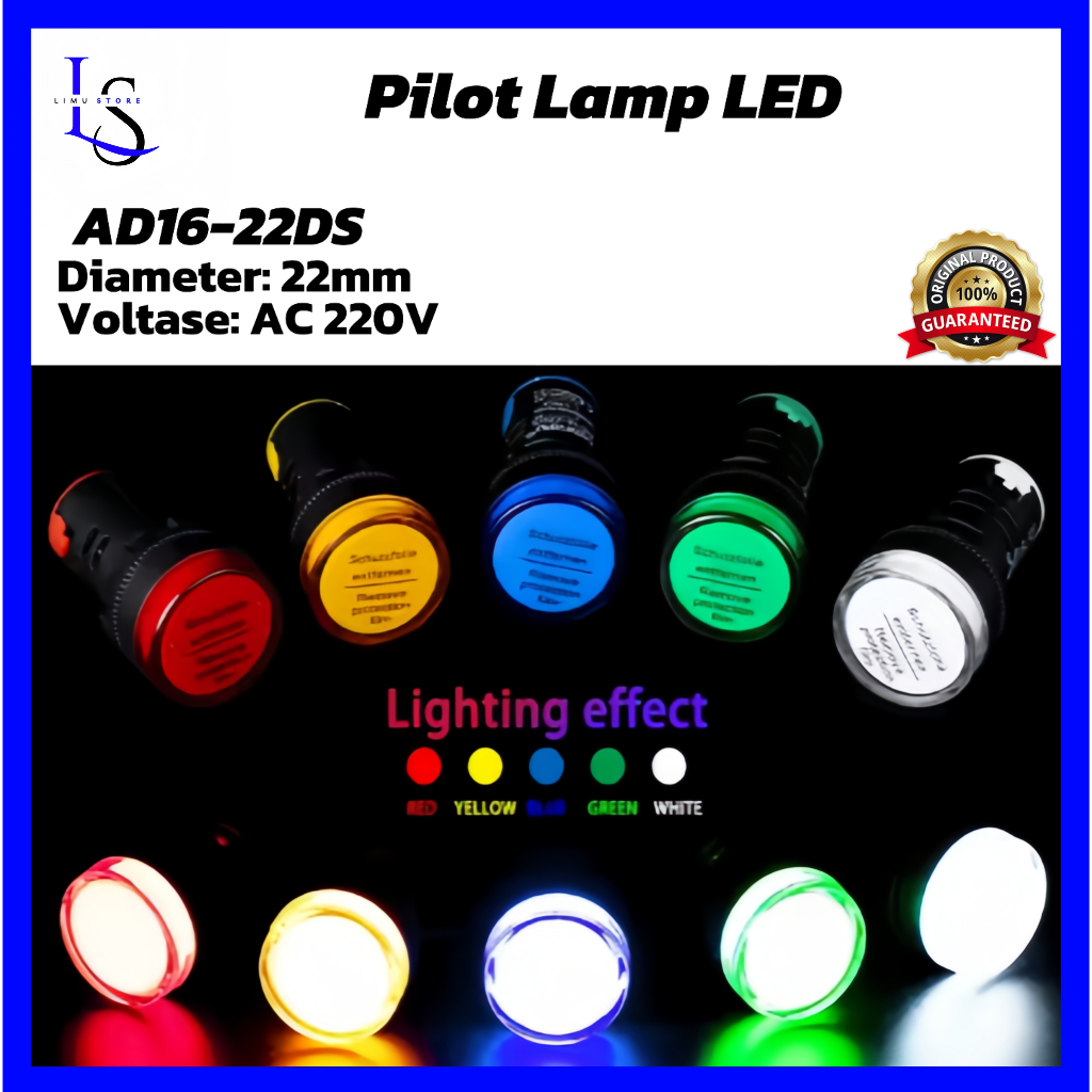 Jual Pilot Lamp LED / Lampu Panel AD16-22DS 22mm 220V | Shopee Indonesia