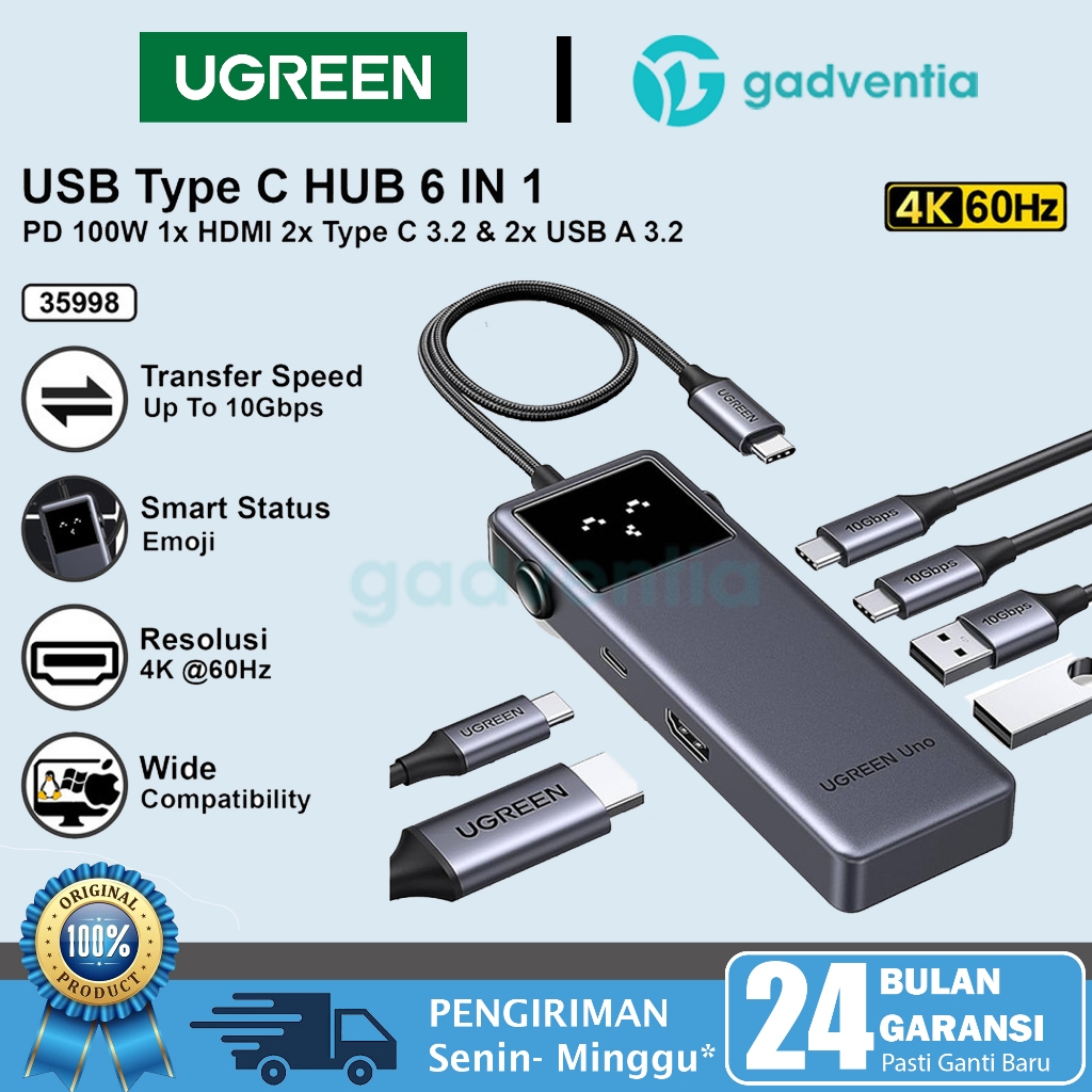 Jual UGREEN USB HUB Type C 3.2 Uno Series 6 in 1 Smart Display HDMI 4K 60Hz For iPhone 15 16 ...
