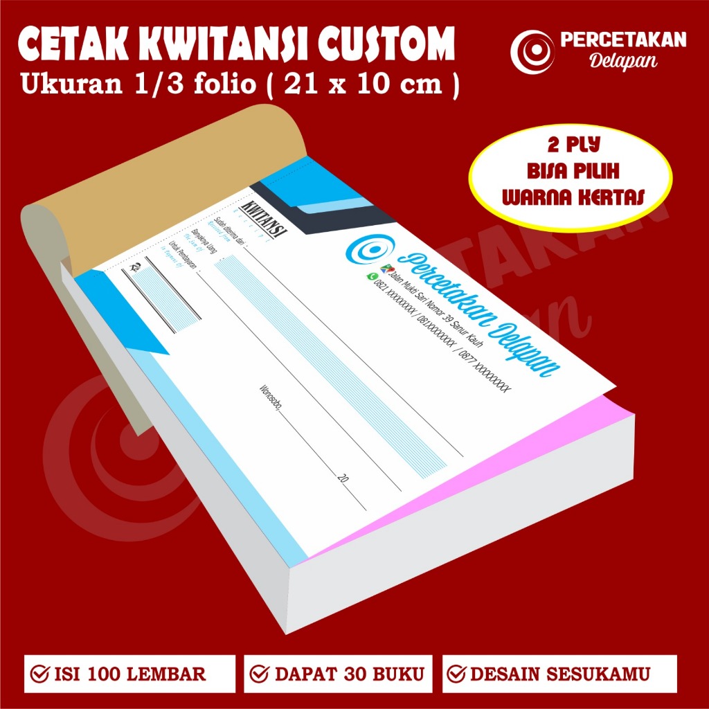 Jual cetak Kwitansi custom 2 ply 1/3 FOLIO / Paket 30 buku | Shopee ...