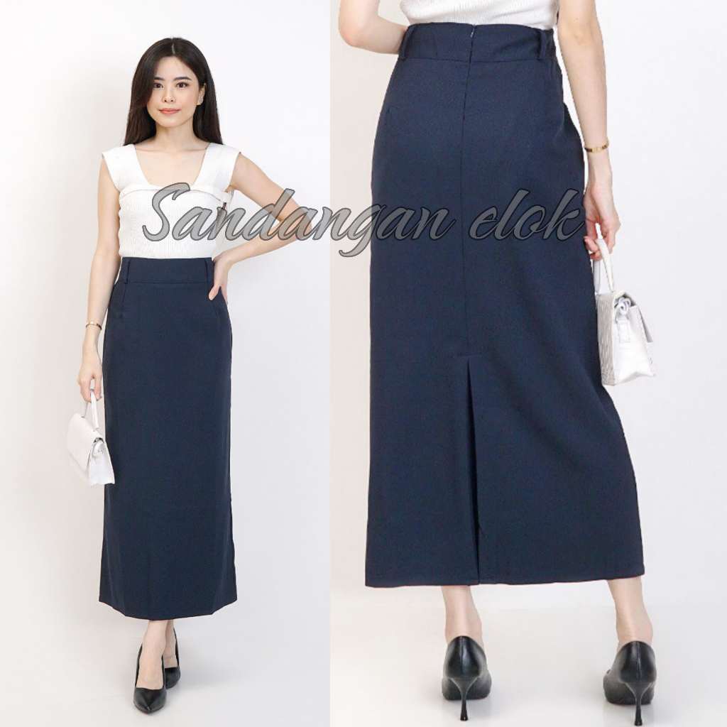 Jual Rok Kerja Wanita Panjang Span Rempel Belakang Rok Hitam Kantor | Shopee Indonesia