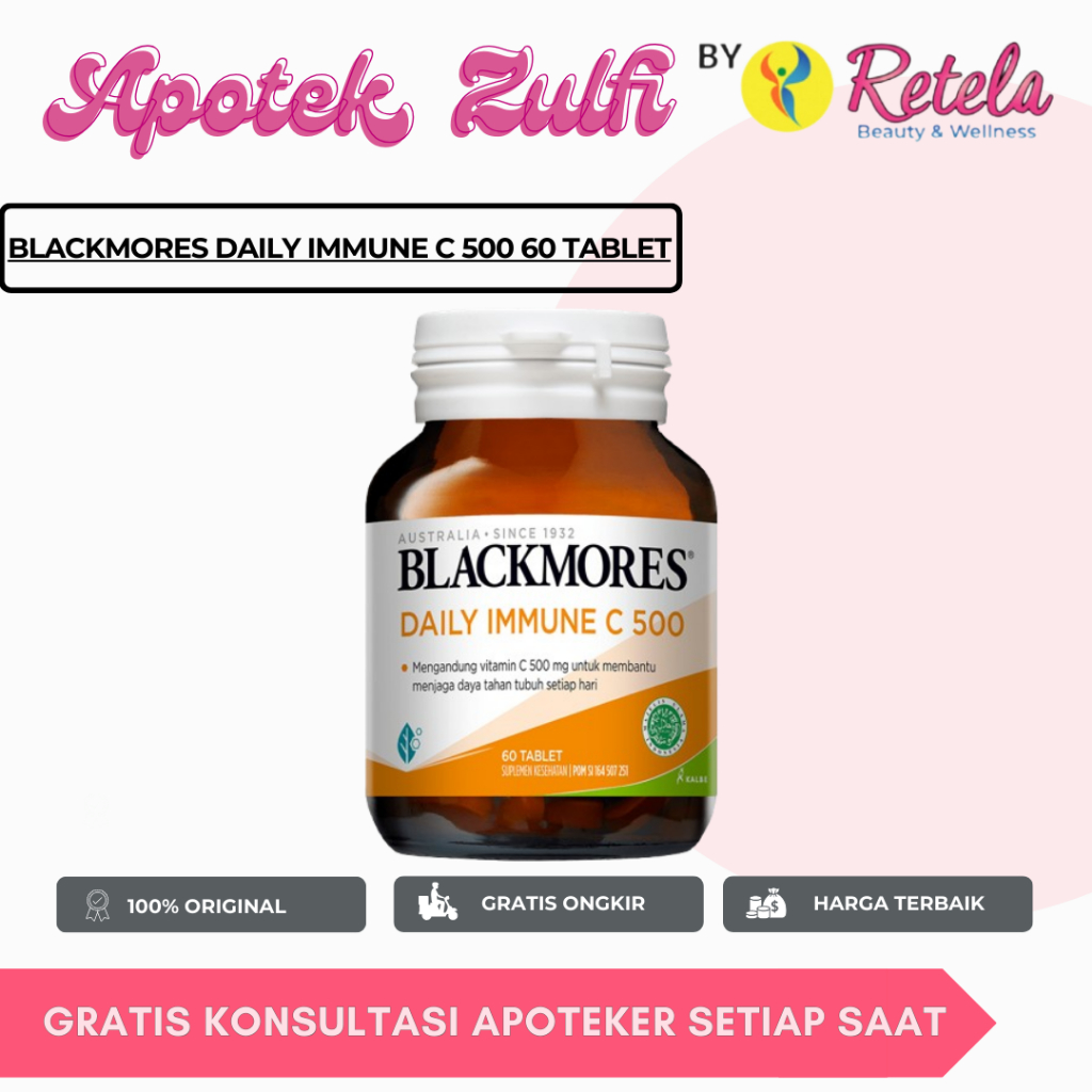 Jual BLACKMORES DAILY IMMUNE C 500 1 BOTOL 60 TABLET | Shopee Indonesia