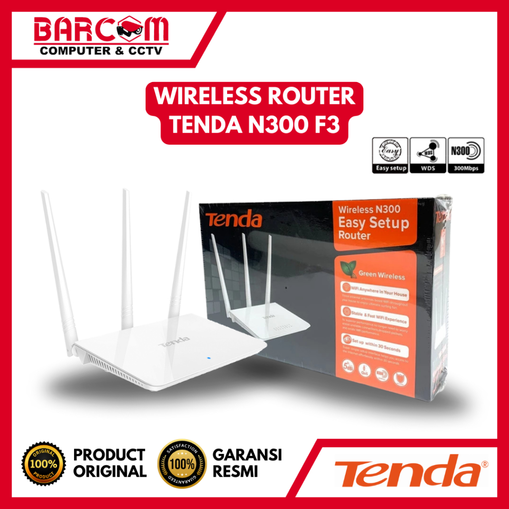 Jual TENDA WIRELESS ROUTER N300 F3 WIRELESS WIFI ROUTER F3 ROUTER N300 SERIES - ORIGINAL TENDA ...