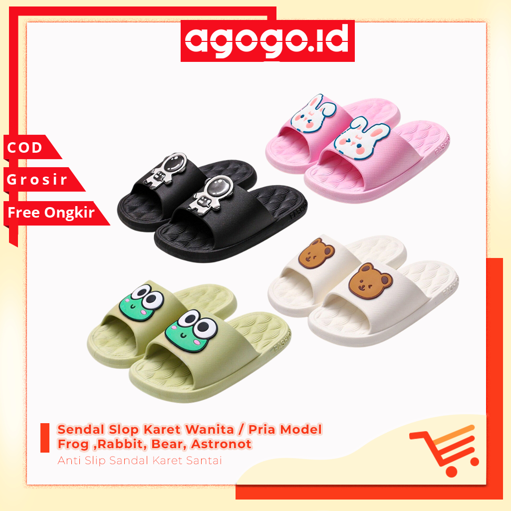 Jual AGG 318 Sendal Slop Karet Wanita / Pria Model Frog ,Rabbit, Bear ...