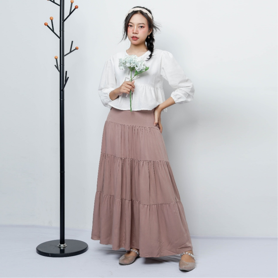 Jual Rok Ruffle Highwaist Panjang | Rok Wanita 3 Tier Bahan Rayon ...