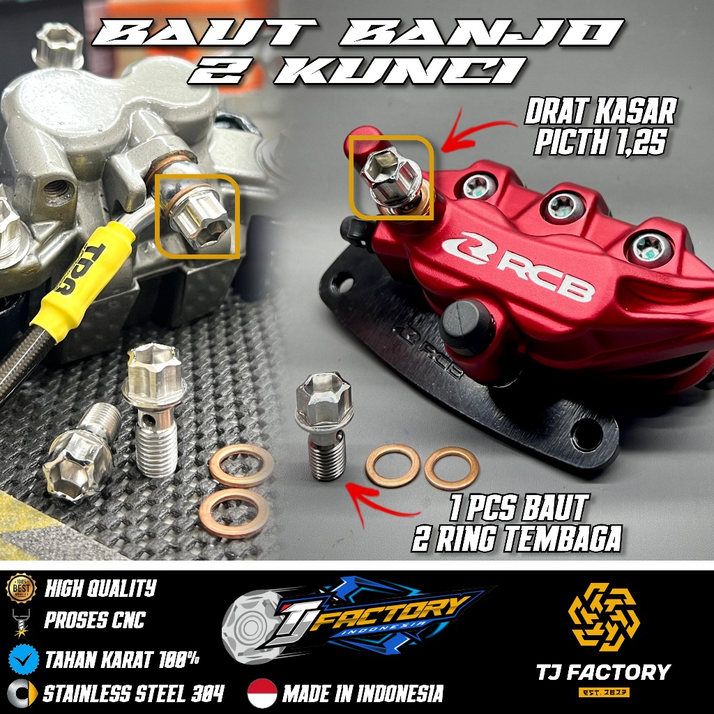 Jual Baut Banjo Stainless CNC 2 Kunci DRAT KASAR Picth 1,25 Baut Nepel Selang Rem untuk Kaliper ...