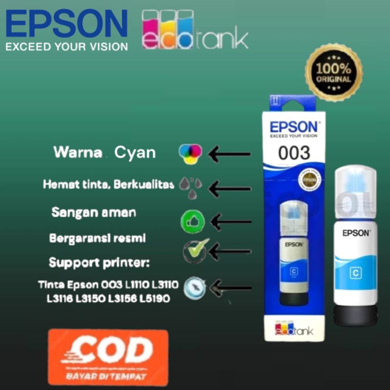 Jual TINTA EPSON 003 CYAN ORIGINAL | Shopee Indonesia