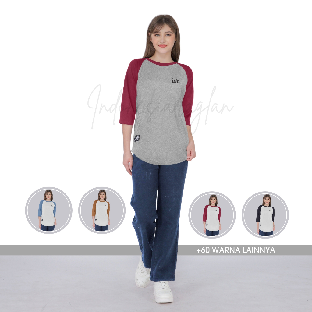 Jual Indonesia Raglan Kaos Wanita Tangan 3/4 Body Putih & Abu Misty ...