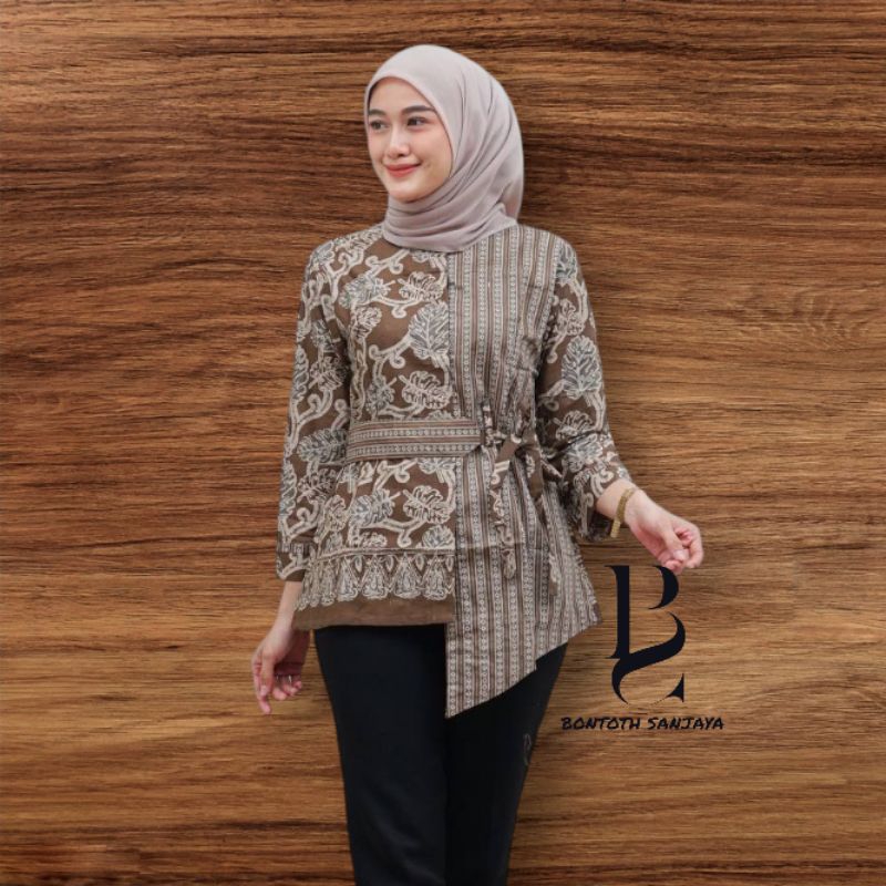 Jual Batik wanita ASJ SA HRB026 Kenongo Kemeja Tosca Pendek Batik Fashion Baju Wanita | Shopee ...