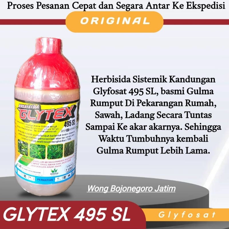 Jual BASMI RUMPUT Merk GLYTEX 495 SL Glyfosat Sistemik 1 Liter Secara ...