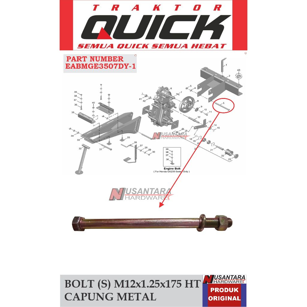 Jual bolt (s) m12x1.25x175, baud belakang traktor quick capung metal ...