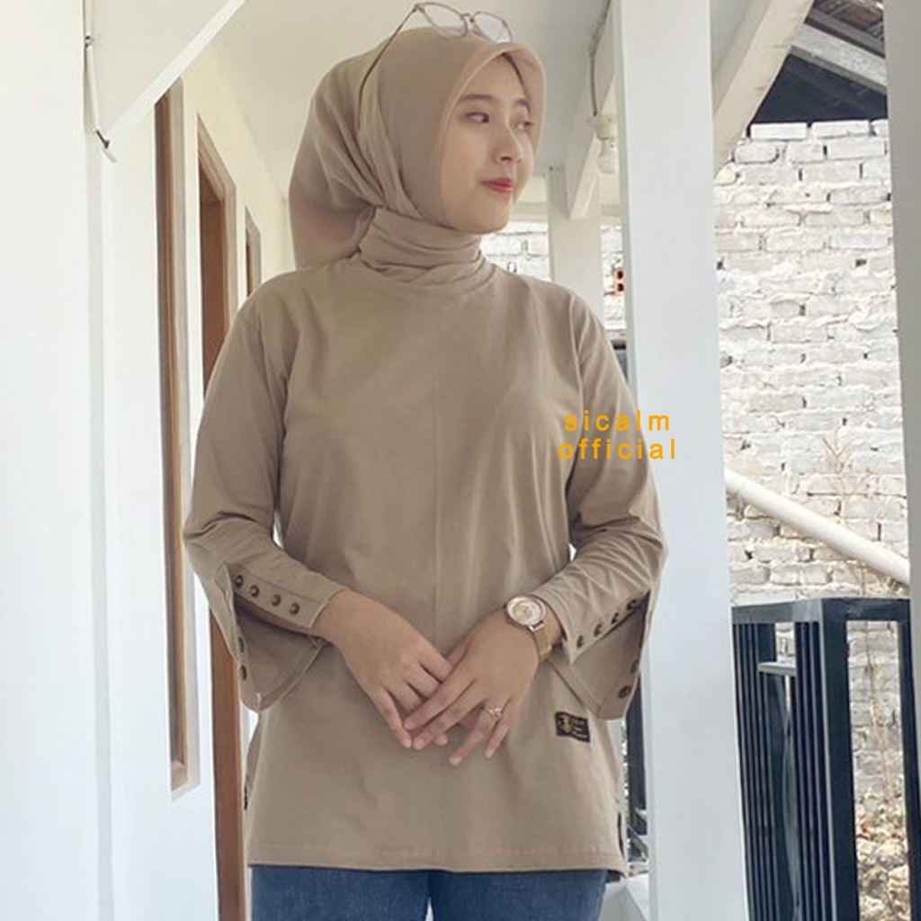 Jual top basic kaos polos lengan panjang wanita terbaru model lengan ...