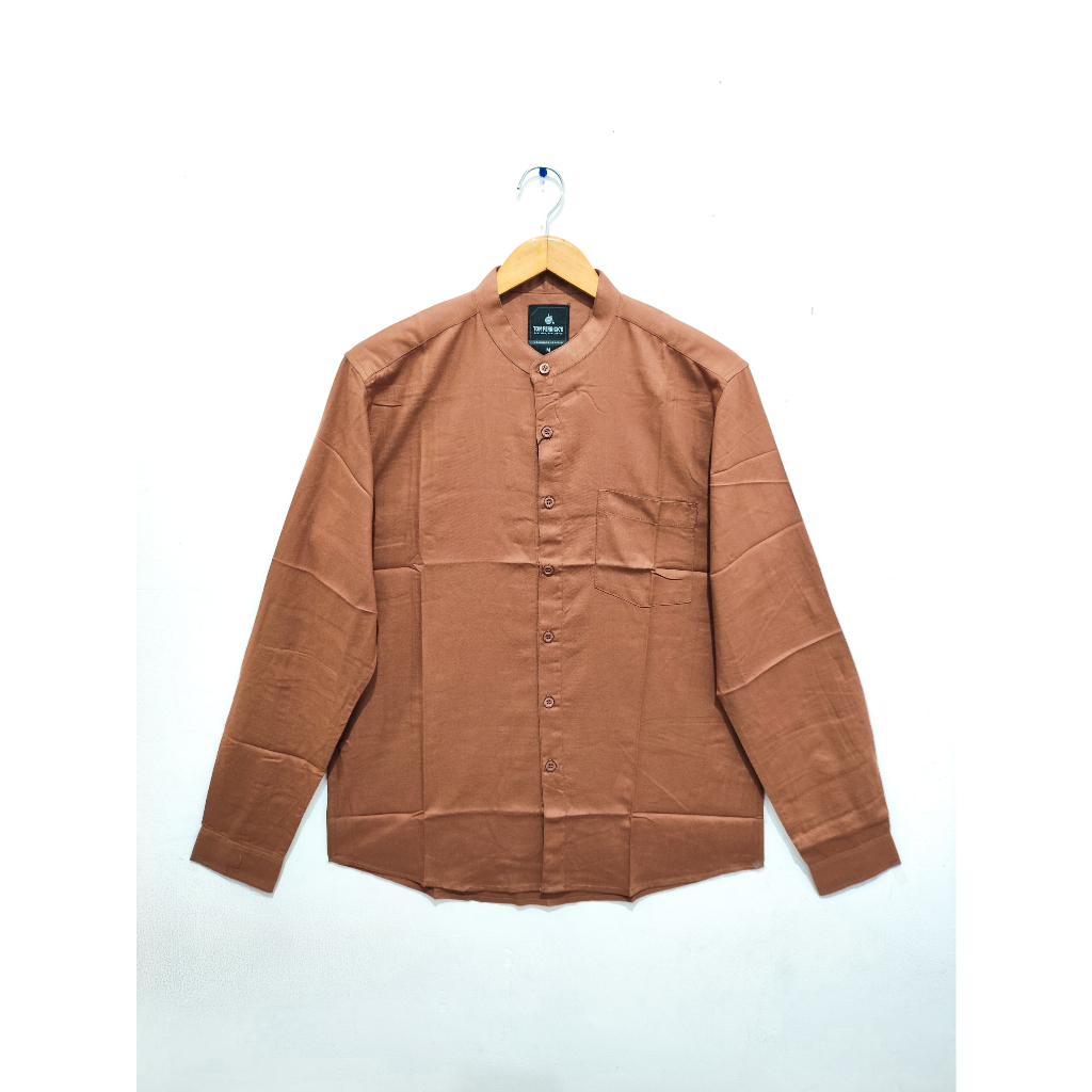 Jual TOM FERRICK'S Kemeja Koko Pria Kerah Shanghai Cokelat Lengan ...