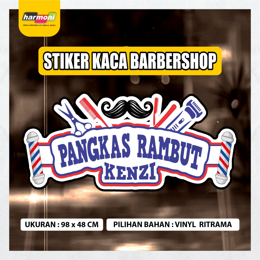 Jual Stiker Hiasan Kaca Toko Barbershop / Pangkas Rambut 98 x 48 cm ...
