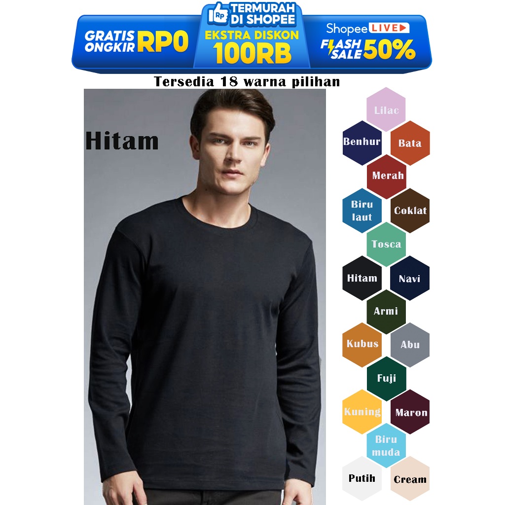 Jual Kaos Oblong Lengan Panjang POLOS untuk Pria Dan Wanita Distro Dewasa Bahan Pe 24s Soft ...