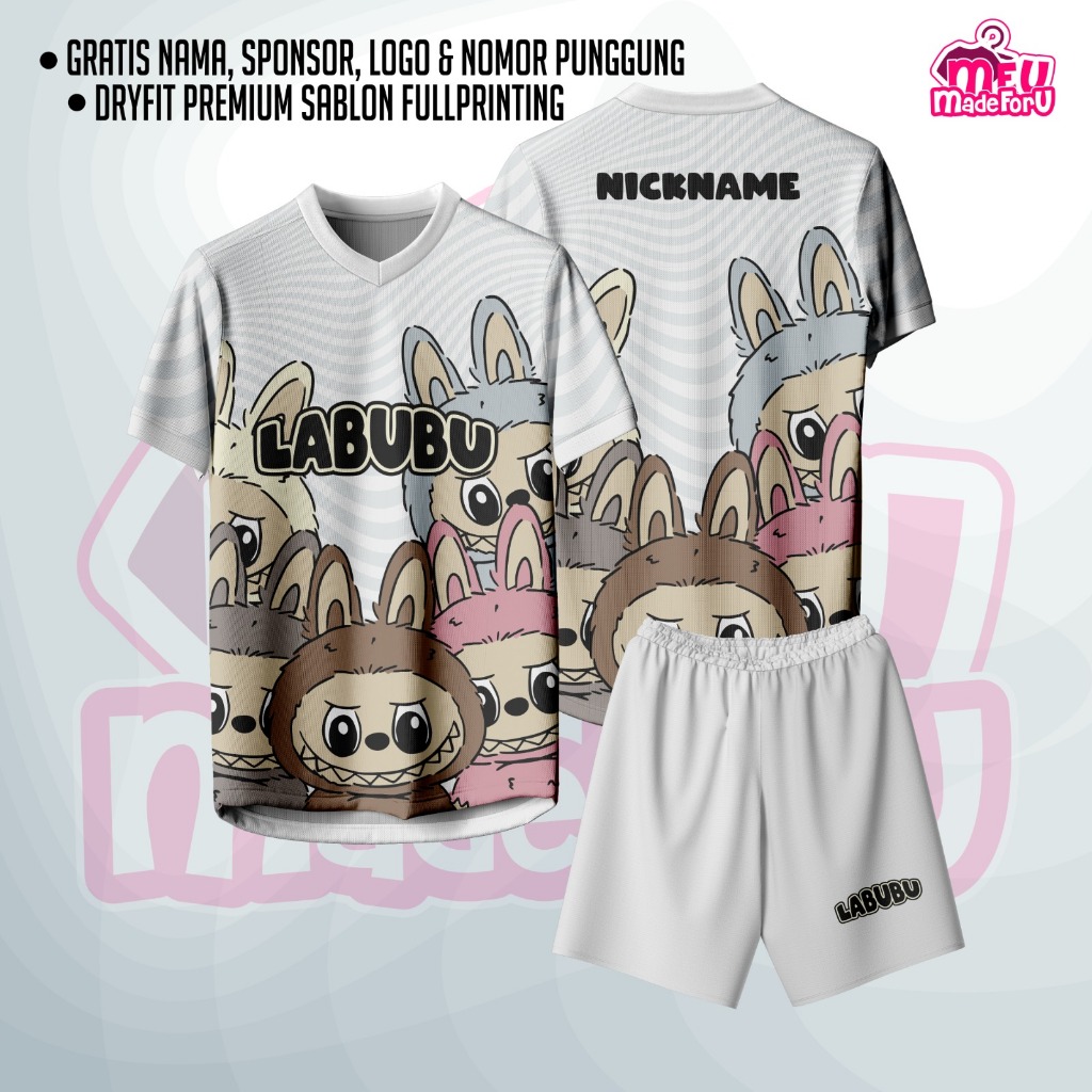 Jual Jersey Baju Kartun LABUBU Putih Custom Futsal, Zumba, Badminton ...