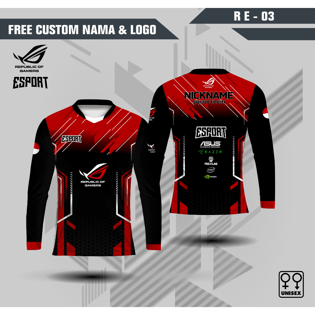 Jual Jersey ROG baju e sport kaos republic of gamers lengan panjang ...