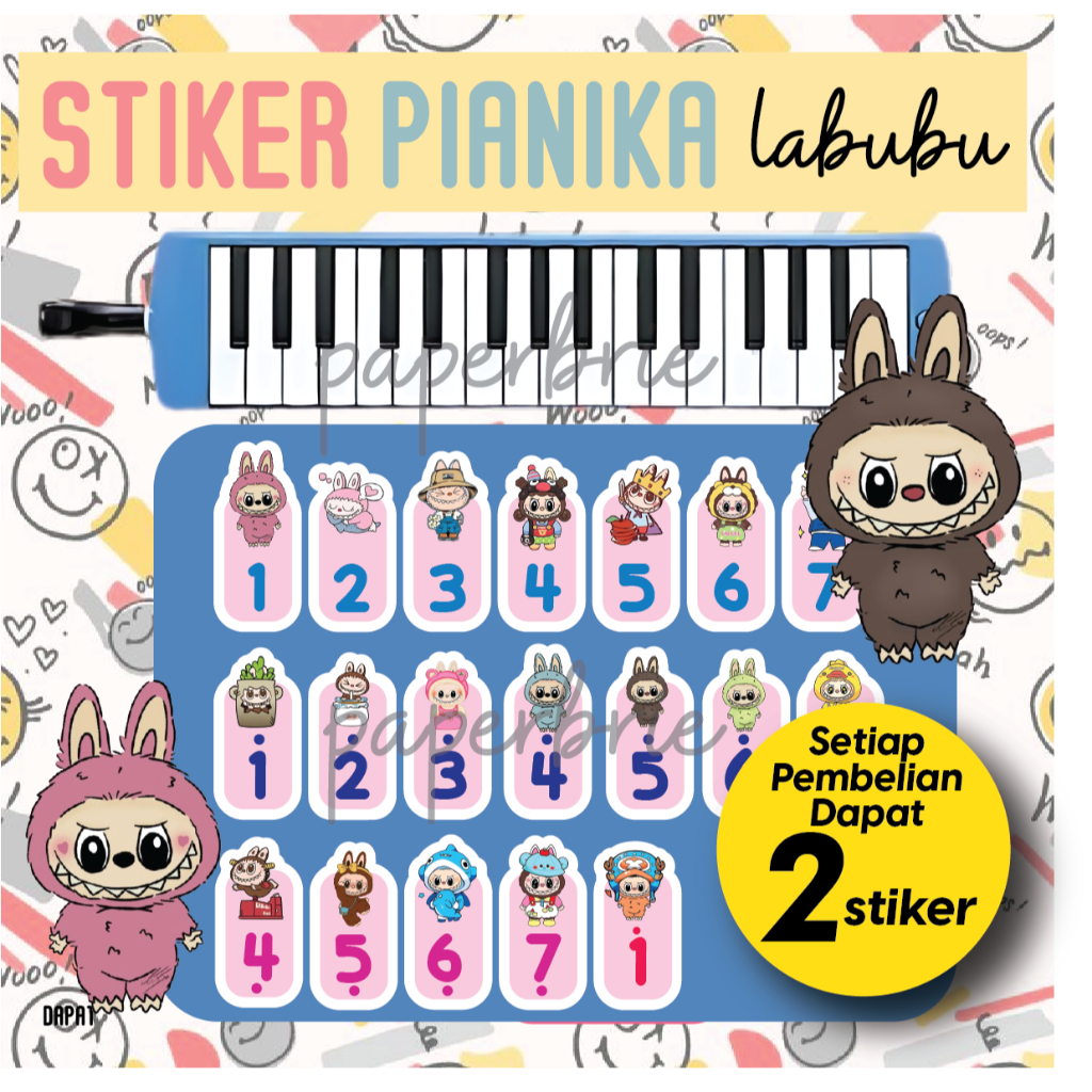 Jual [ Dapat 2 SET ] Stiker pianika LABUBU sticker pianika not piano ...