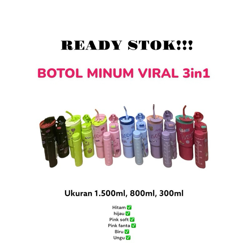 Jual 3pcs BOTOL MINUM VIRAL,BOTOL MINUM MURAH,BOTOL MINUM 3in1 | Shopee ...