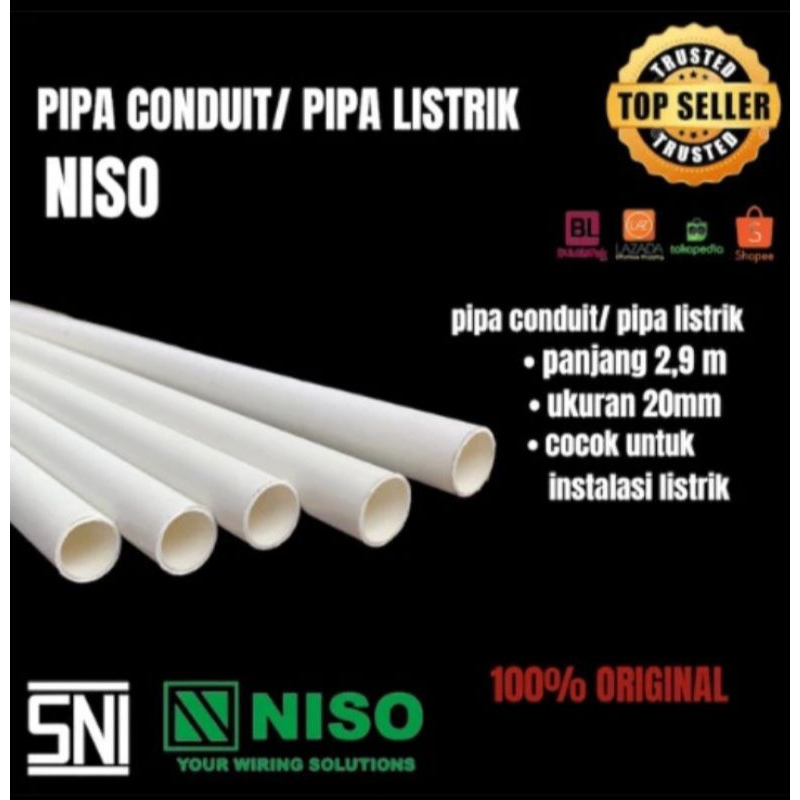 Jual Pipa Conduit 20mm Putih NISO / Pipa Listrik 20 mm 2.9m mirip BOSS ...