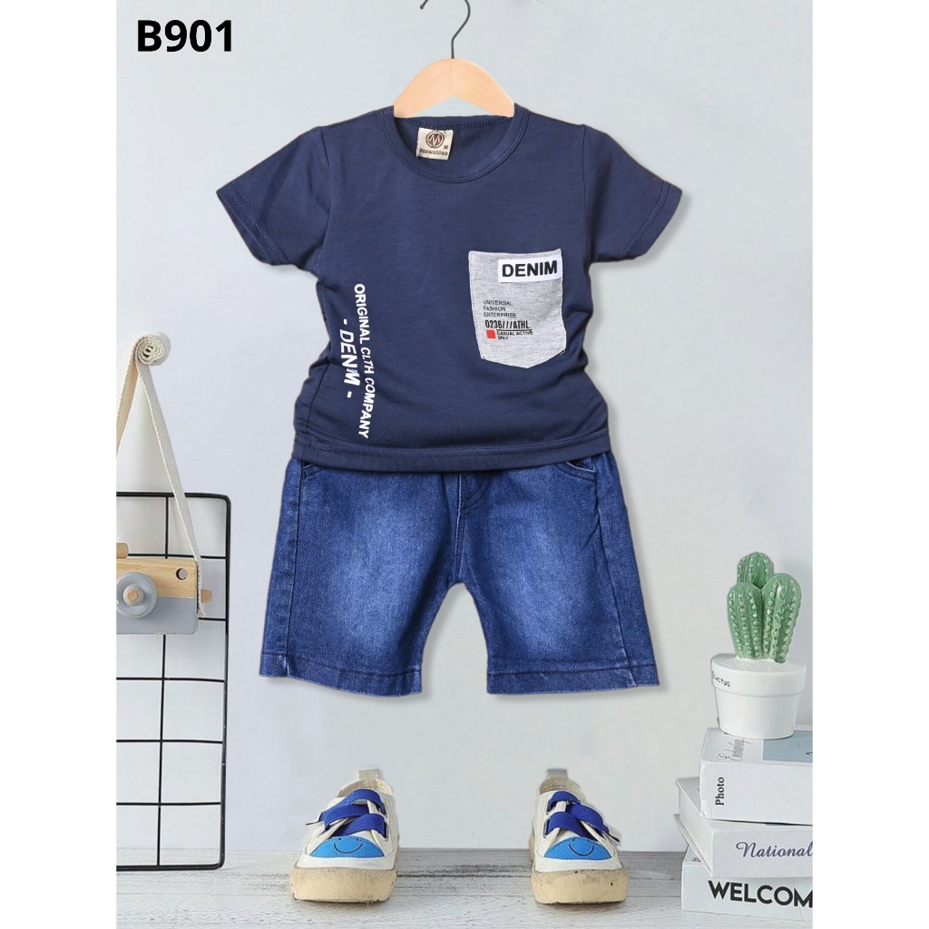 Jual MAXWELLPRO SETELAN CELANA PENDEK ANAK LAKI-LAKI DENIM CLTH B901 | Shopee Indonesia