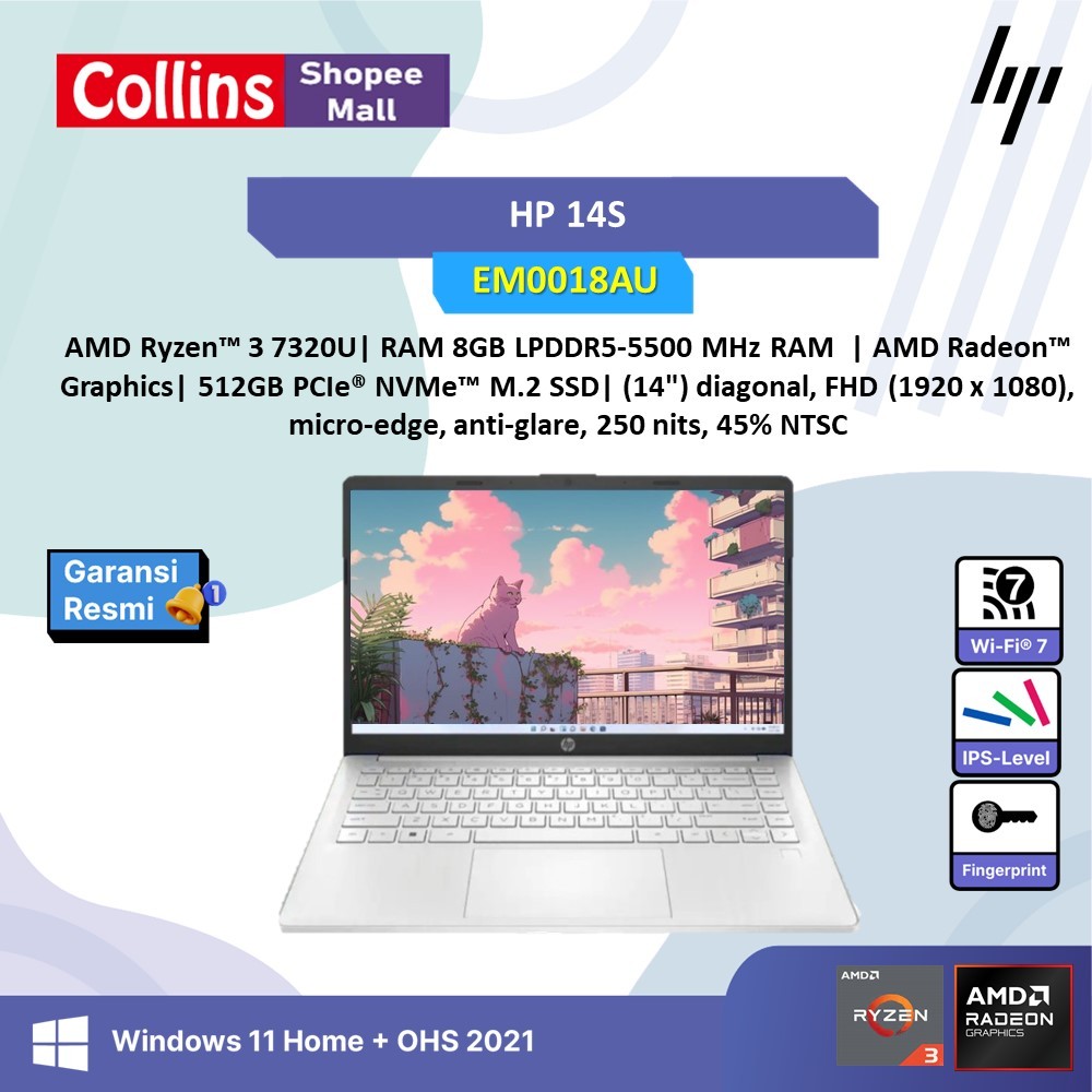 Jual HP 14 RYZEN 3 7320 8GB 512GB W11+OHS 14.0FHD IPS BLIT 2Y GLD ...