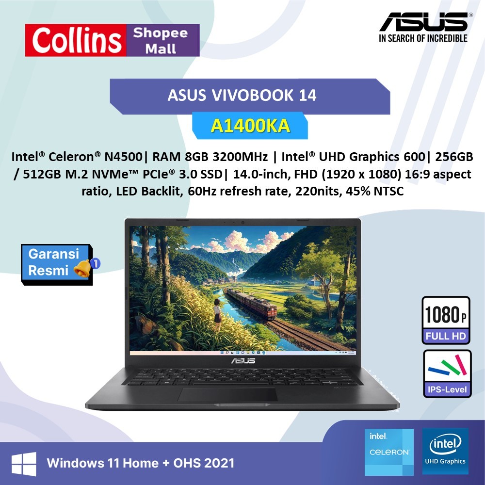 Jual ASUS VIVOBOOK 14 A1400KA N4500 8GB 256GB W11+OHS 14.0 FHD | Shopee ...