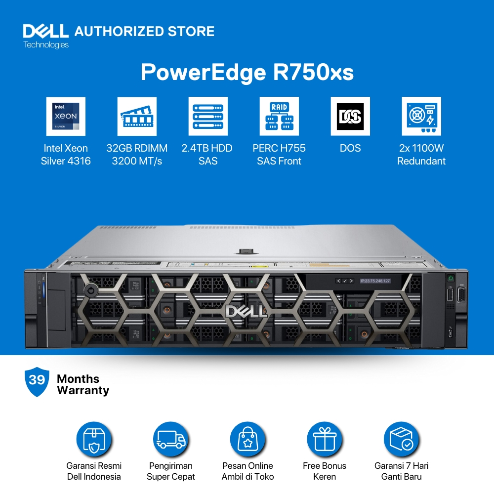 Jual Dell PowerEdge R750xs Server [Xeon Silver-4316-32GB-2.4TB SAS-DOS ...