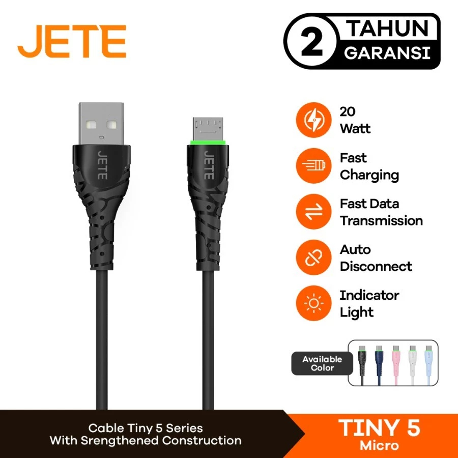 Jual Kabel Data Micro Fast Charging 3A JETE Tiny 5 (100cm) - Garansi 2 ...