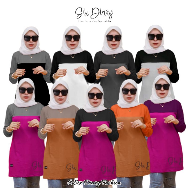 Jual Baju Atasan Wanita Tunik Polos Warna Kombinasi Six Diary Original ...