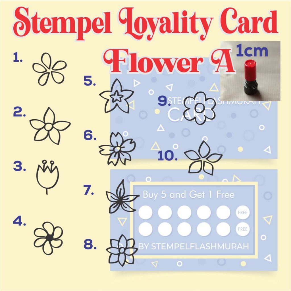 Jual stempel custom otomatis bunga A 1cm kartu loyality nama member ...