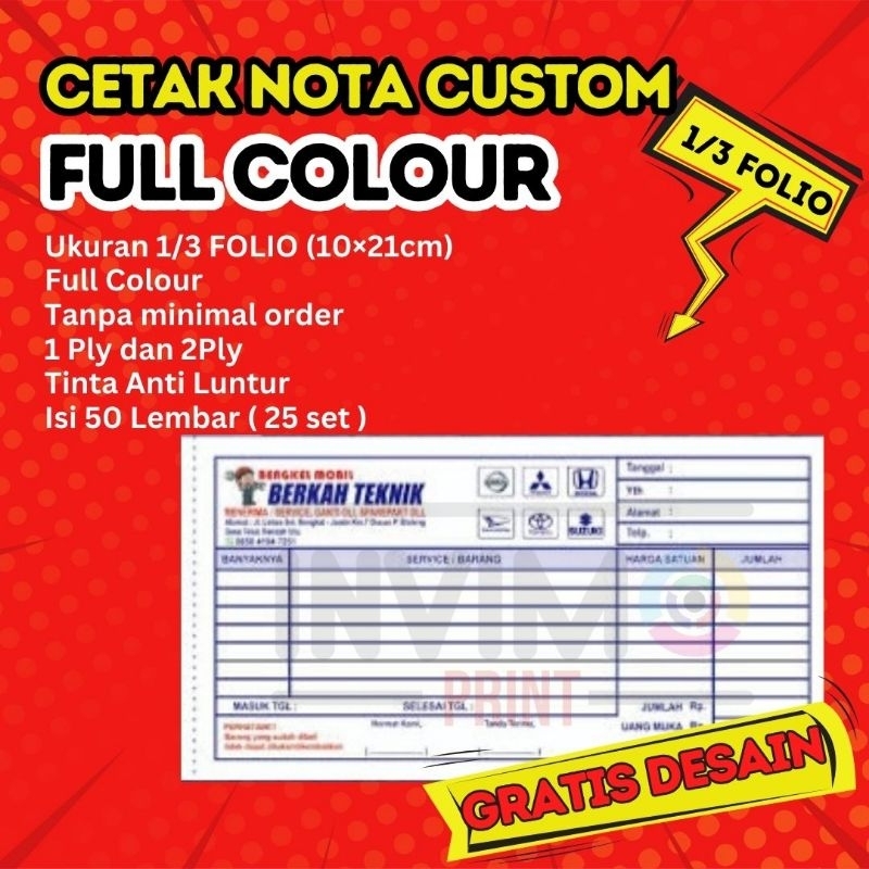Jual CETAK NOTA CUSTOM FULL COLOUR 1/3 FOLIO | Shopee Indonesia