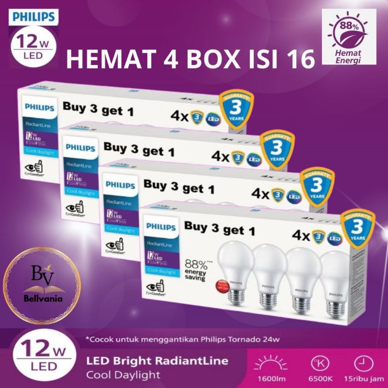Jual Lampu Philips LED 12 Watt (Hemat 4 Box Isi 16) Cool Day Light ...