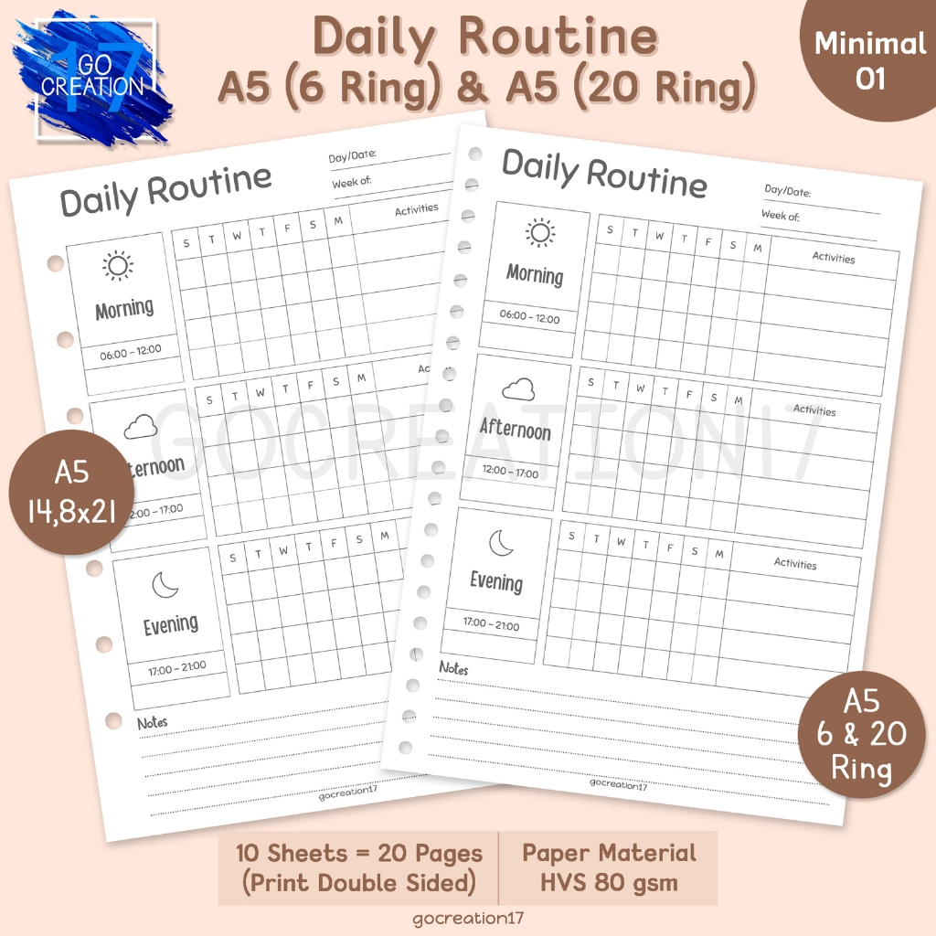 Jual Buku Planner Kertas Isi Binder Daily Routine Simple Minimalis A5 ...