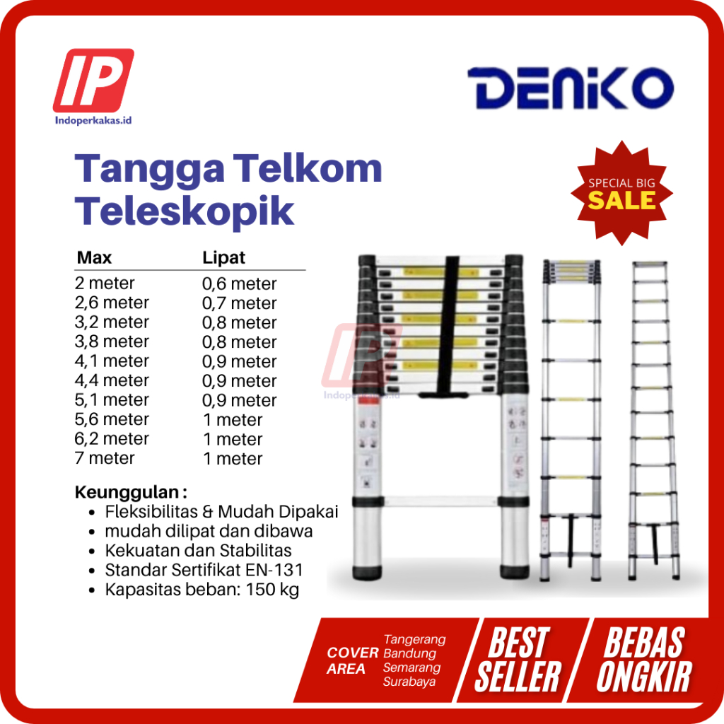 Jual Tangga Teleskopik Single 2 - 7 Meter Denko Tangga Teleskopik EN131 | Shopee Indonesia