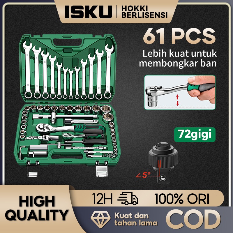 Jual ISKU Kunci Set 61pcs alat kunci pas Tool kit Set 1/2 inch 72gigi ...