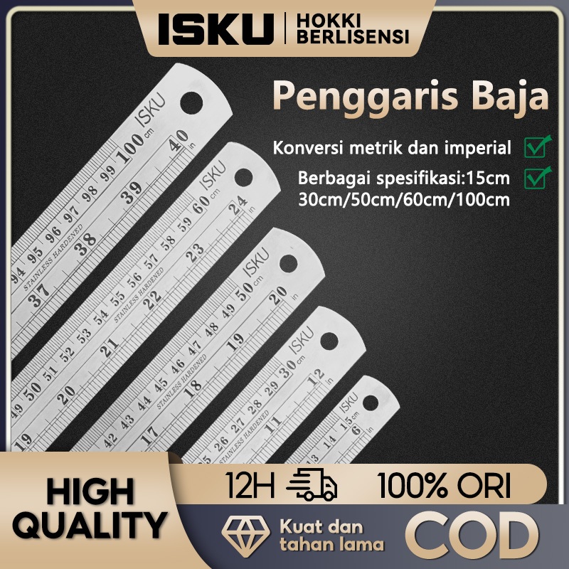 Jual ISKU Penggaris Besi 15/30/50/60/100cm Stainless Steel Ruler | Shopee Indonesia