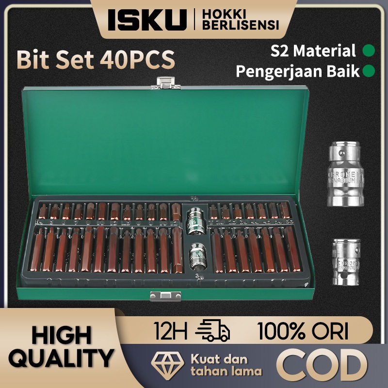 Jual ISKU Star Hex Spline Bit Set 40pcs mata kunci sock L bintang Drill ...