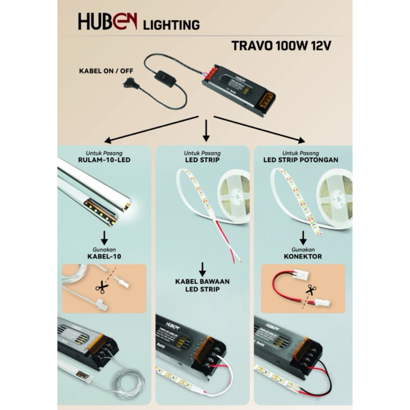 Jual HUBEN Power Supply 100W 8.33A - 12V Travo Trafo LED Strip Slim Adaptor | Shopee Indonesia